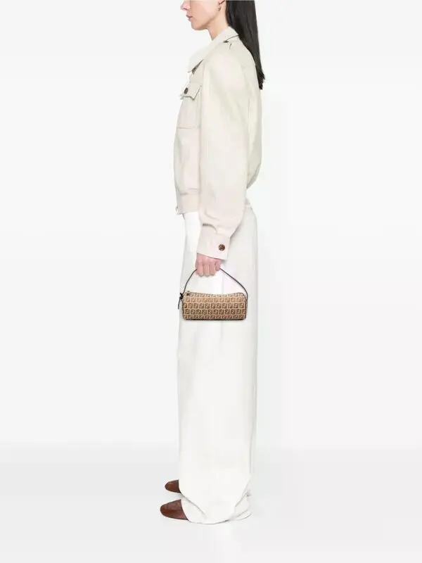 Fendi Zucchino Canvas Barrel Pochette Handbag - Brown