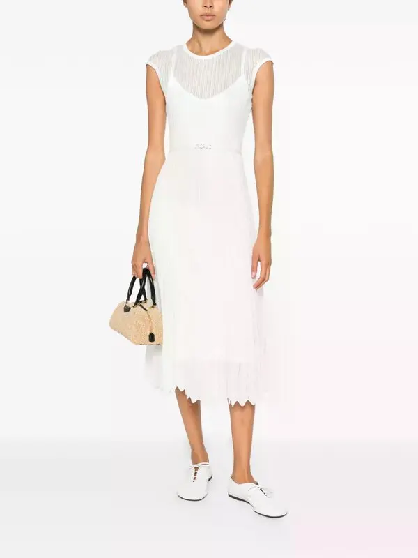 Karl Lagerfeld Pointelle-knit Belted Midi Dress - White