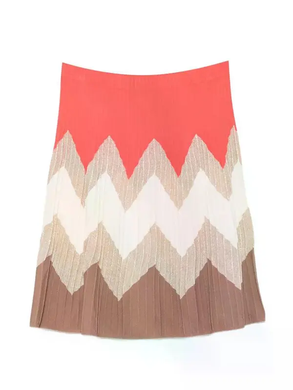 D.exterior Chevron Knit Pleated Midi Skirt - Neutrals