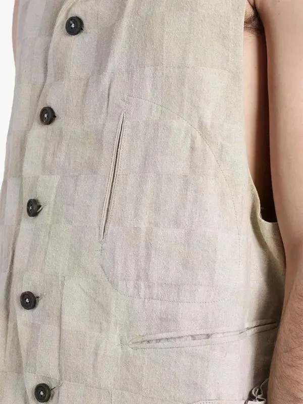 ZIGGY CHEN Check-pattern Asymmetric Waistcoat