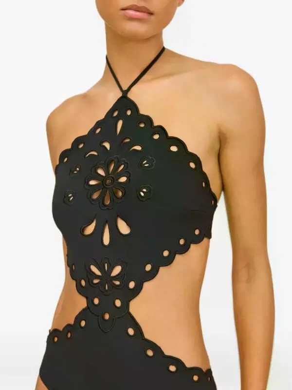 Cult Gaia Halterneck Cut-out Scalloped Edge Swimsuit - Black