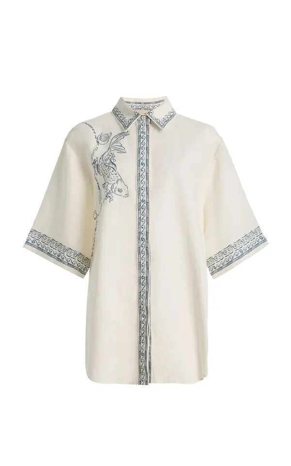 ALEMAIS Lucky Printed Linen Shirt - Ivory