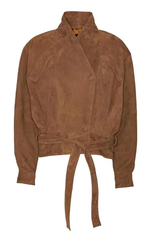 ROTATE BY BIRGER CHRISTENSEN Belted Suede Bomber Jacket - Brown