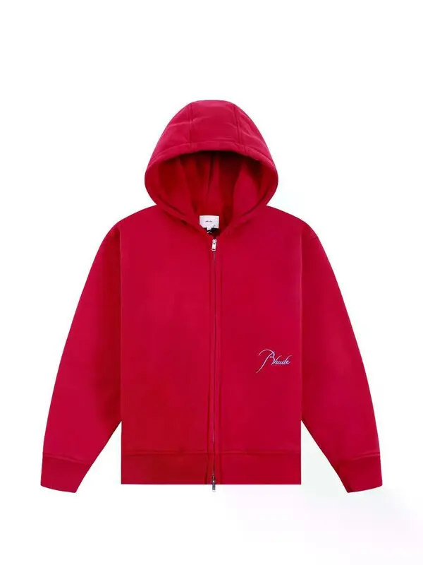 Rhude Classic Logo Embroidered Full-zip Hoodie - Red