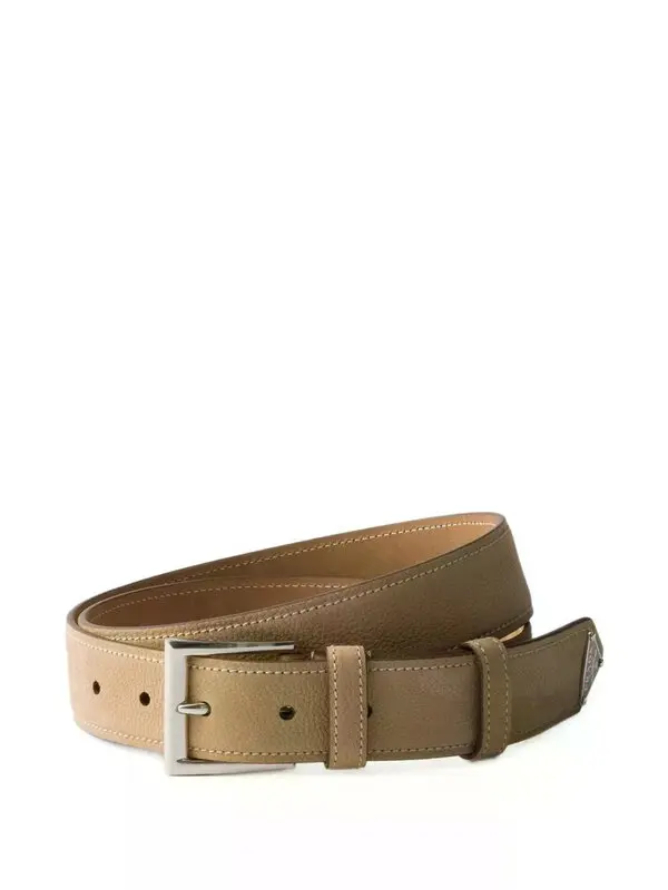Prada Nubuck Leather Belt With Triangle Logo - Neutrals