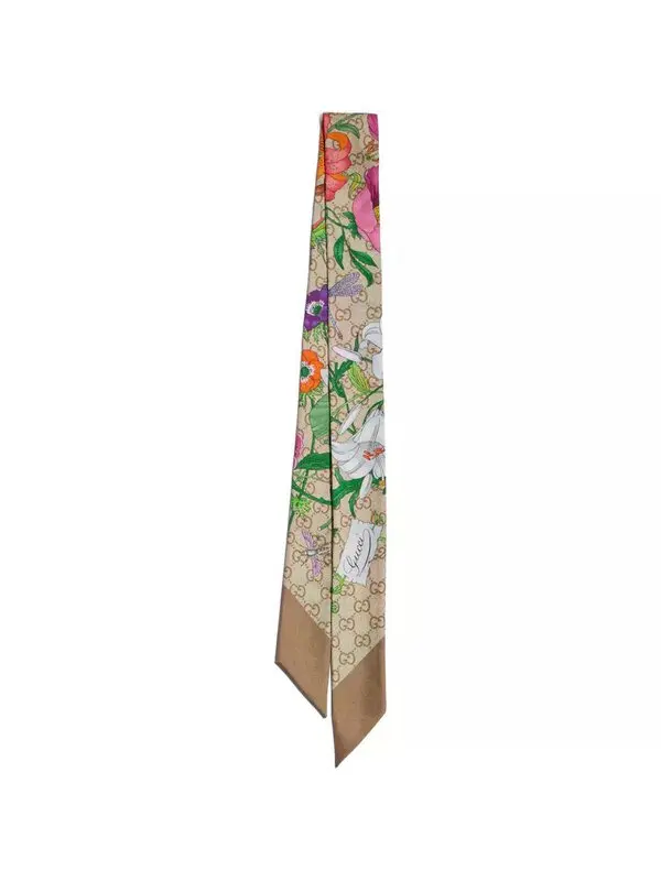 Gucci Gg Flora Silk Scarf - Neutrals