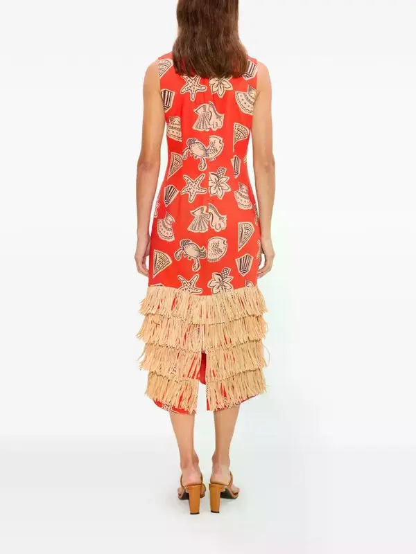 SIMONMILLER Jooni Fringed Sea-print Midi Dress
