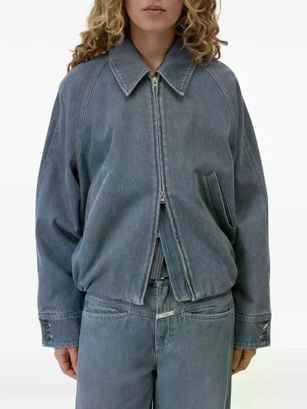 Closed Cotton Denim Jacket With Zip Fastening
