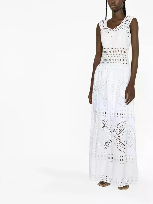 Alberta Ferretti Broderie Anglaise Pleated Maxi Dress