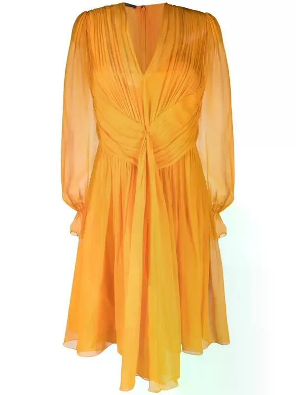 Alberta Ferretti Pleated Long Sleeve Minidress - Orange