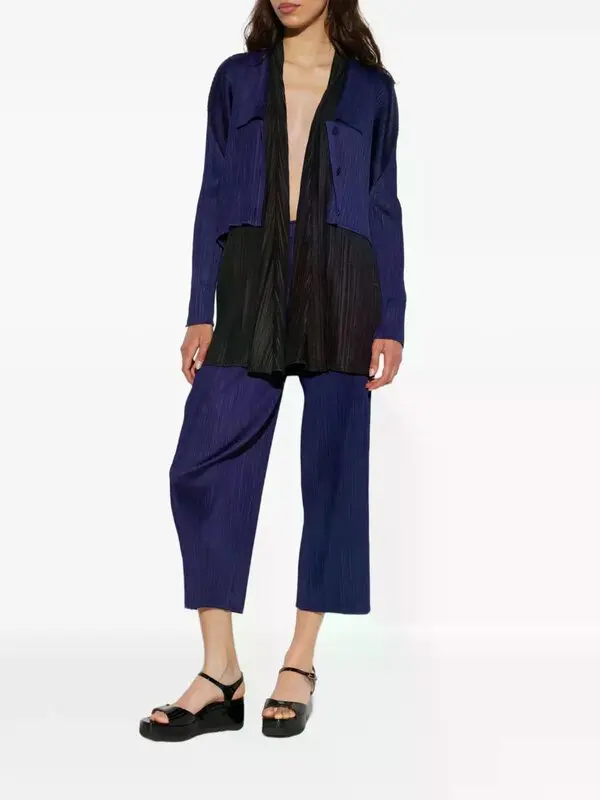 Issey Miyake Navy Pleated Blouse - Blue