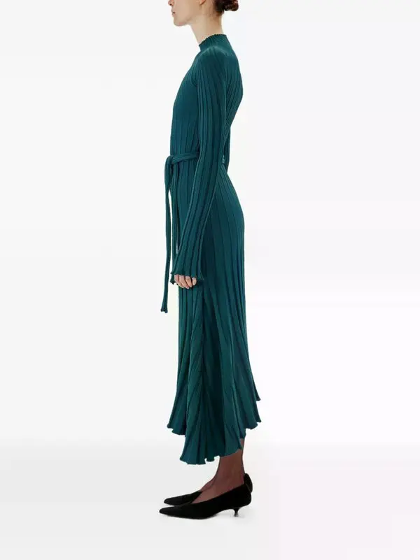 Another Tomorrow Ribbed-knit Flared Dress With Bell Sleeves