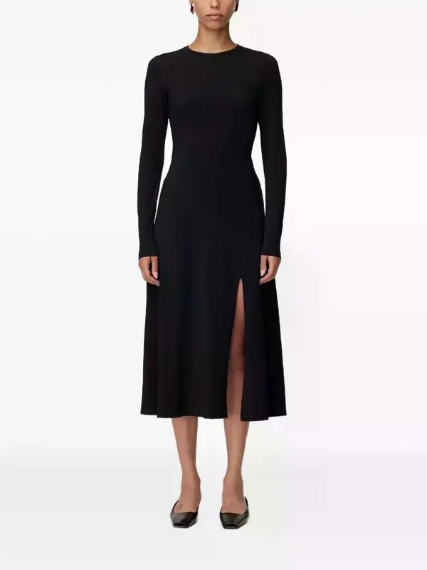 Another Tomorrow Asymmetric Seam Long-sleeve Midi Dress