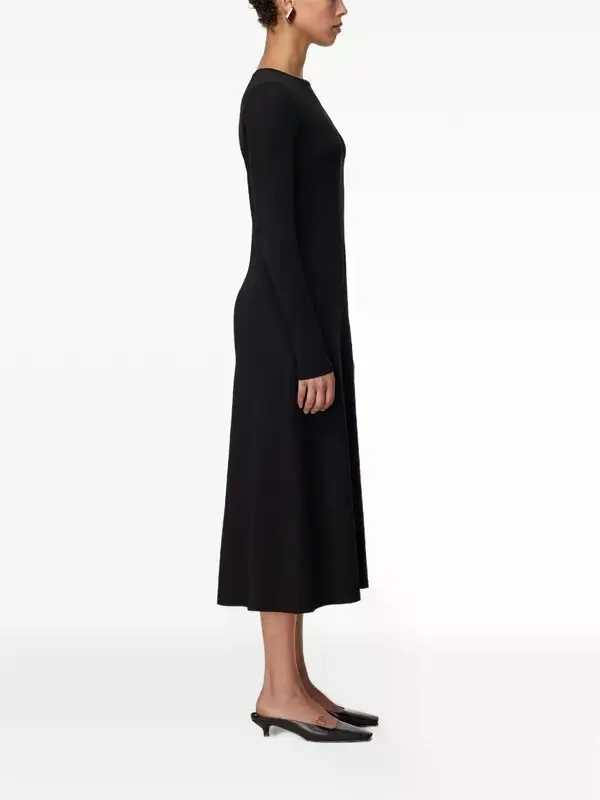 Another Tomorrow Asymmetric Seam Long-sleeve Midi Dress