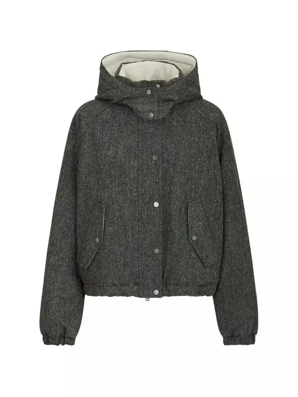Brunello Cucinelli Padded Tweed Hooded Jacket - Grey