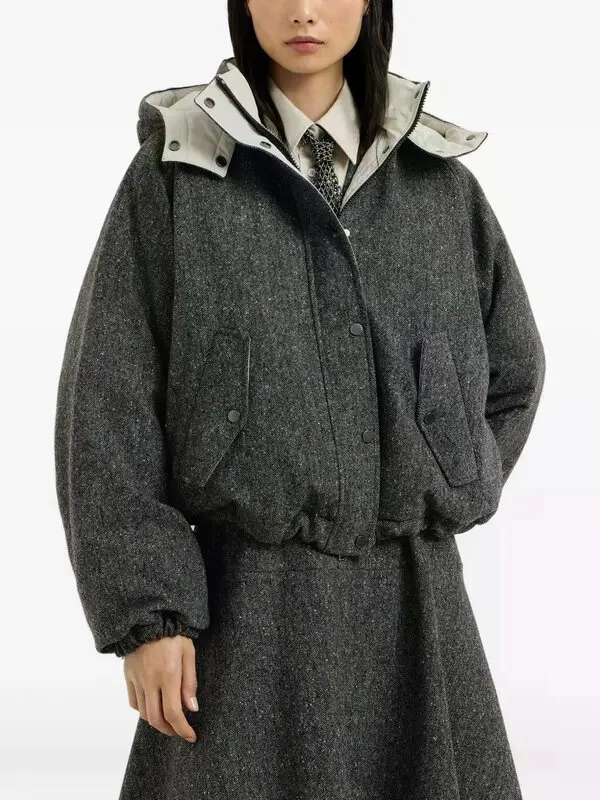 Brunello Cucinelli Padded Tweed Hooded Jacket - Grey