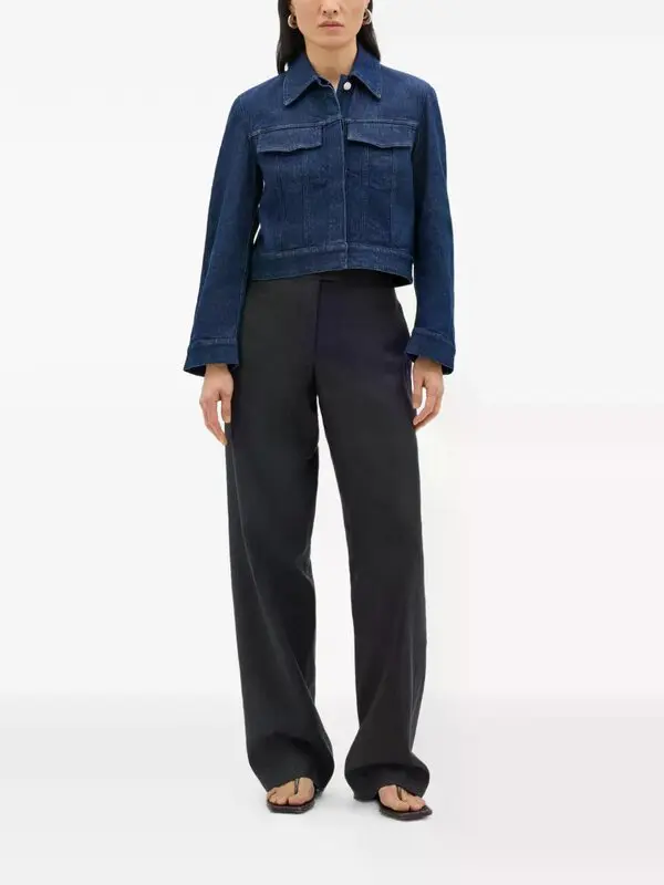 Another Tomorrow Cropped Seam-detail Denim Jacket