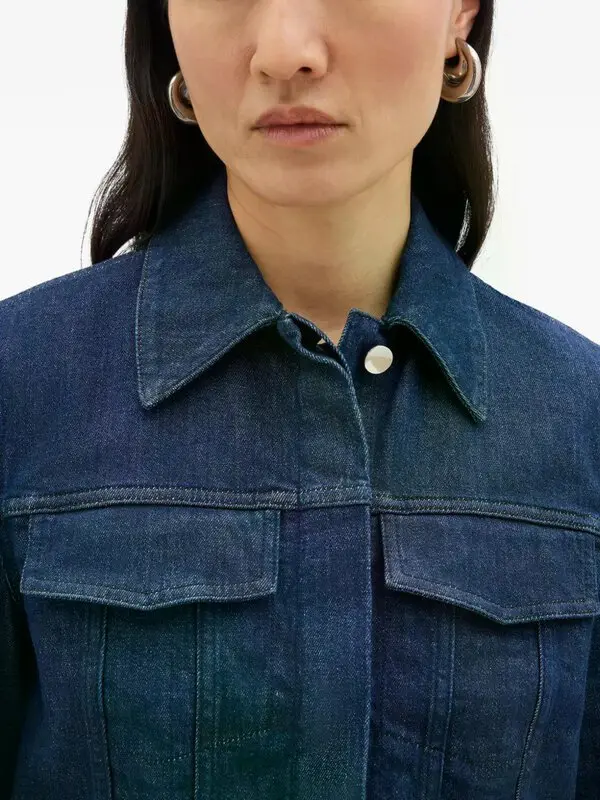 Another Tomorrow Cropped Seam-detail Denim Jacket
