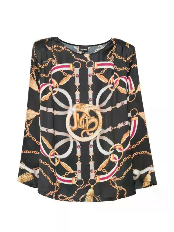 Just Cavalli Chain Print Long Sleeve Blouse - Black