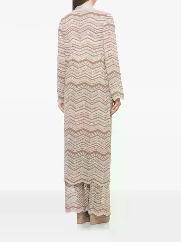 D.exterior Chevron Knit Long Cardigan With Metallic Threading
