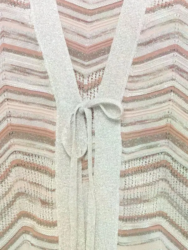 D.exterior Chevron Knit Long Cardigan With Metallic Threading