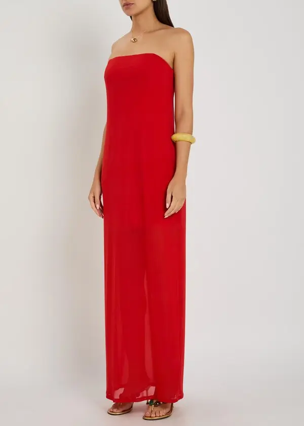 Staud Liliana Strapless Stretch-mesh Maxi Dress