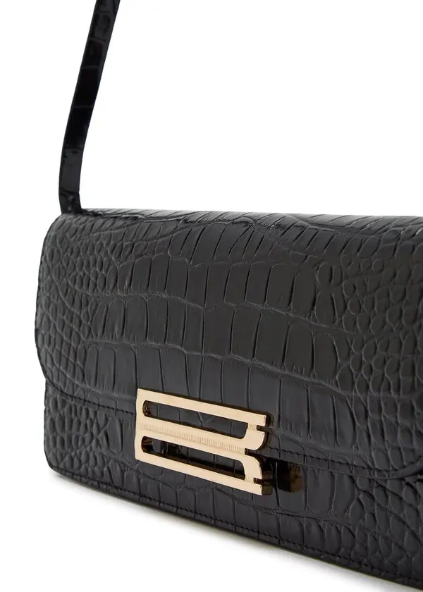 Victoria Beckham Dorian East-west Crocodile-effect Leather Clutch - Black