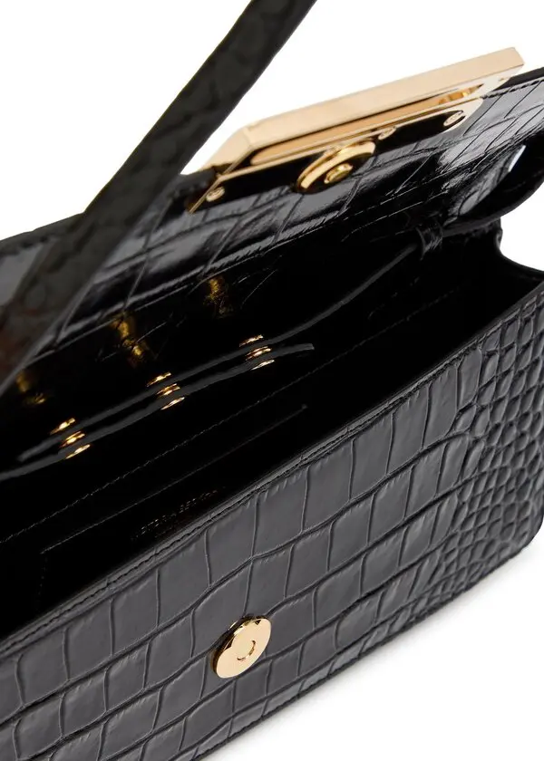 Victoria Beckham Dorian East-west Crocodile-effect Leather Clutch - Black