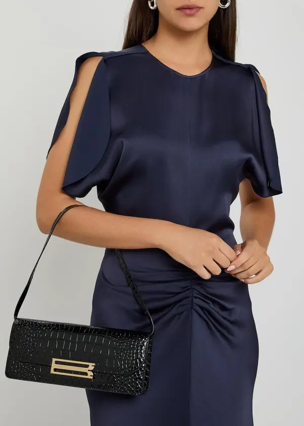 Victoria Beckham Dorian East-west Crocodile-effect Leather Clutch - Black