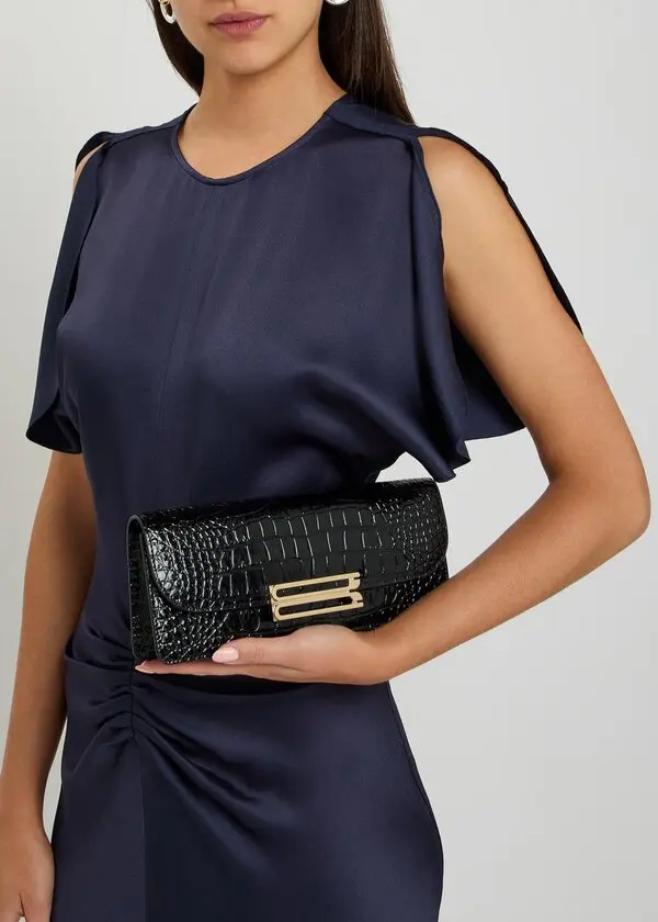 Victoria Beckham Dorian East-west Crocodile-effect Leather Clutch - Black