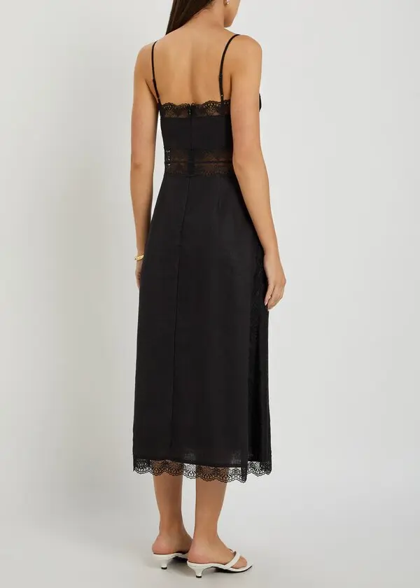Staud Linen And Lace Midi Dress