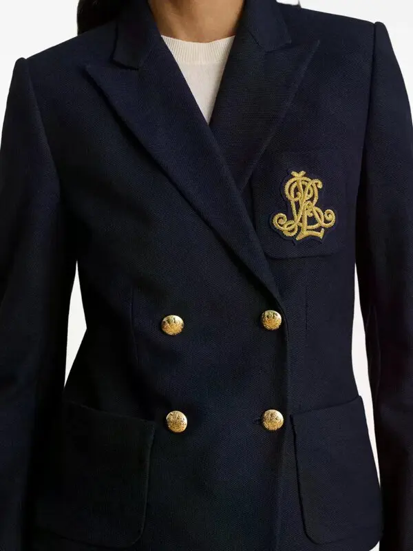 Ralph Lauren Double-breasted Piqué Blazer With Peak Lapels - Blue