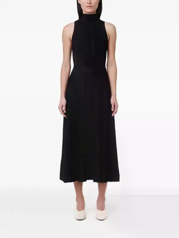 Another Tomorrow Pleated Mock-neck Midi Dress