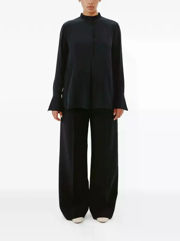 Another Tomorrow Tuxedo Pleated Blouse