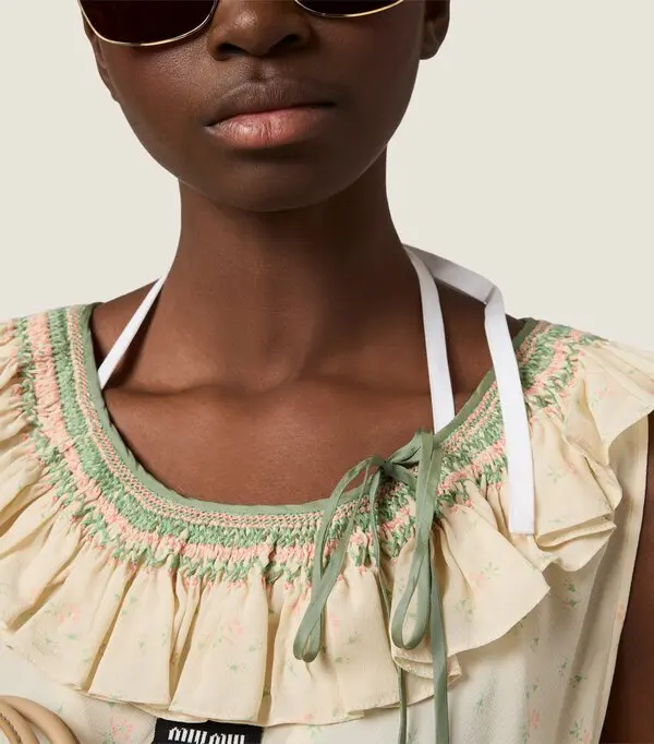 Miu Miu Embroidered Marocain Midi Dress