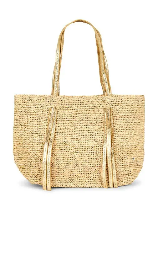 FLORABELLA Large Crochet Raffia Tote Bag With Gold Tassels