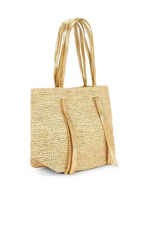 FLORABELLA Large Crochet Raffia Tote Bag With Gold Tassels