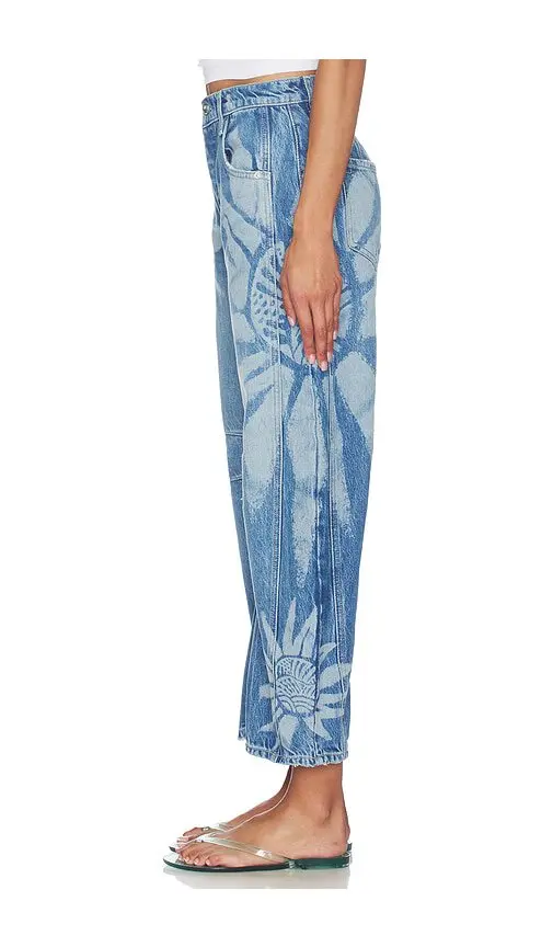 Free People X We The Free Good Luck Printed Barrel Jean