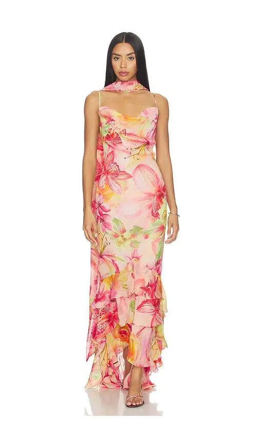 Rococo Sand Maxi Dress With Sash - Pink