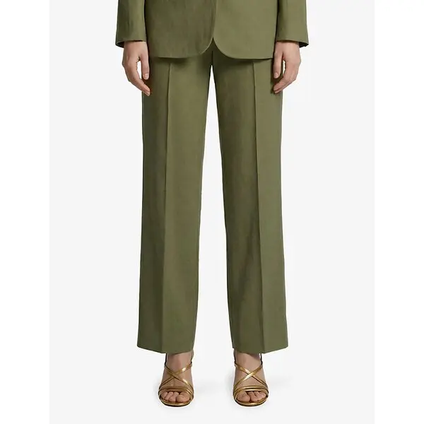 The Kooples High-rise Straight-leg Linen Trousers