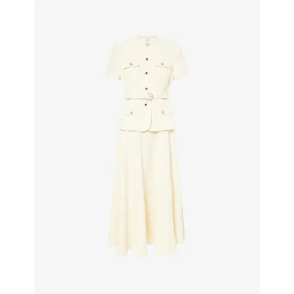 SELF-PORTRAIT Belted Tailored Crepe Midi Dress