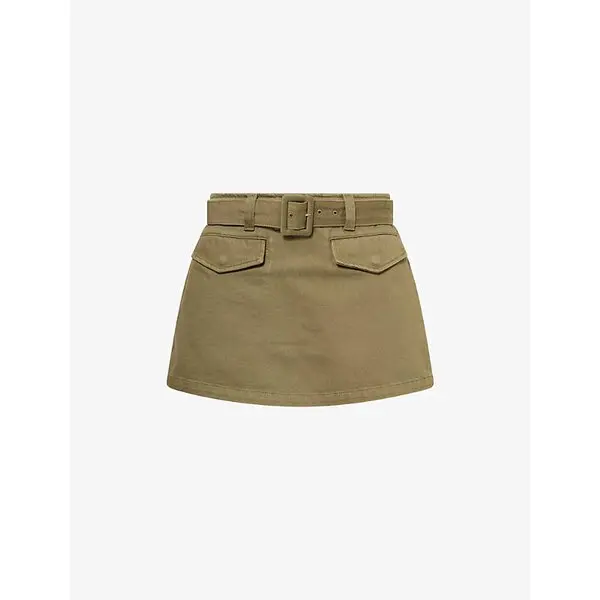 SELF-PORTRAIT Belted Flap-pocket Denim Skort