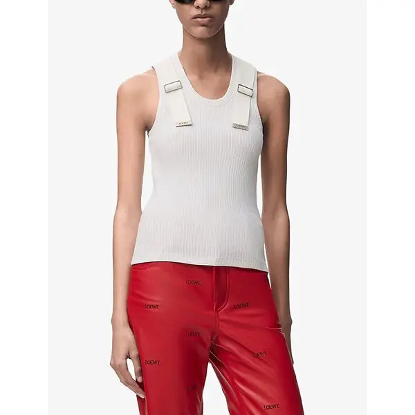 Loewe Ribbed Buckled-strap Cotton-blend Tank Top - White