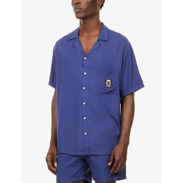 ARRELS BARCELONA X Baseman Cat-embroidered Short-sleeve Woven Shirt