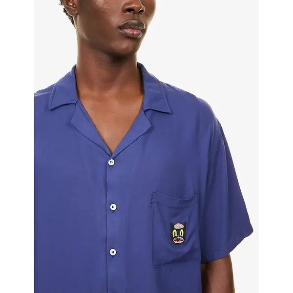 ARRELS BARCELONA X Baseman Cat-embroidered Short-sleeve Woven Shirt