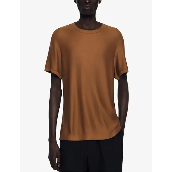 Sandro Textured Short-sleeve Woven T-shirt - Camel