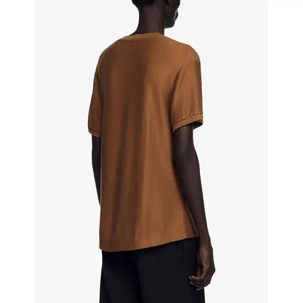 Sandro Textured Short-sleeve Woven T-shirt - Camel