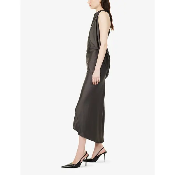 Victoria Beckham Sleeveless Draped Satin Maxi Gown - Ore