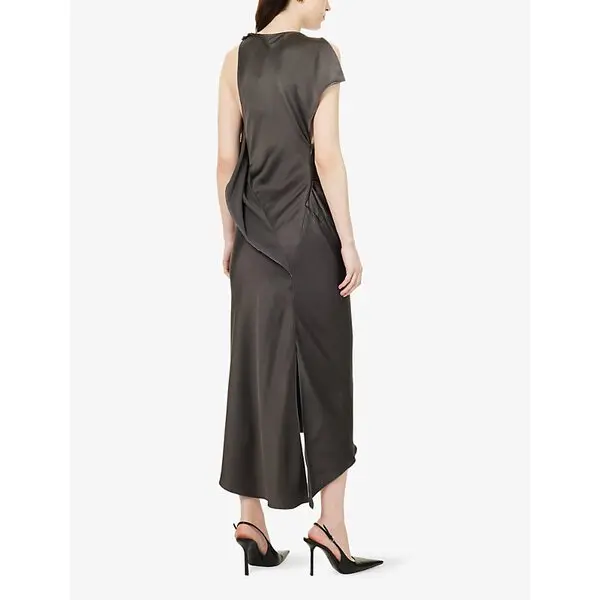 Victoria Beckham Sleeveless Draped Satin Maxi Gown - Ore