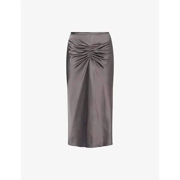 Victoria Beckham Bela Draped Satin Midi Skirt - Ore